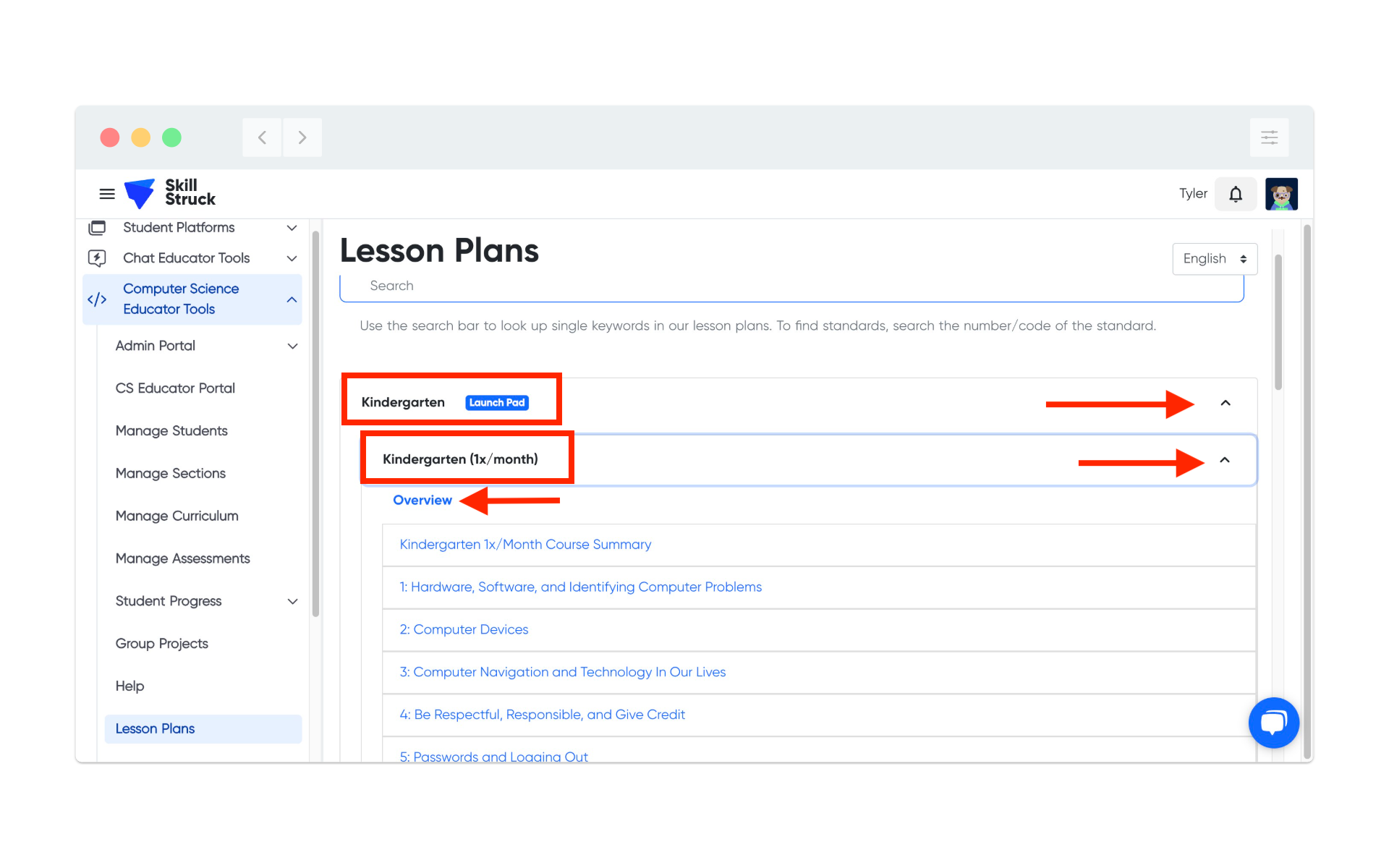 How to print the Overview of courses from the Educator Portal.