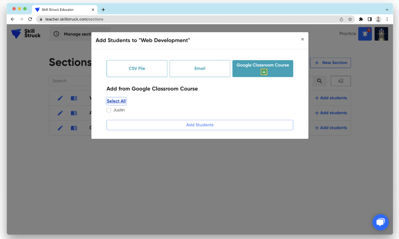 Google Classroom Integration with Skill Struck