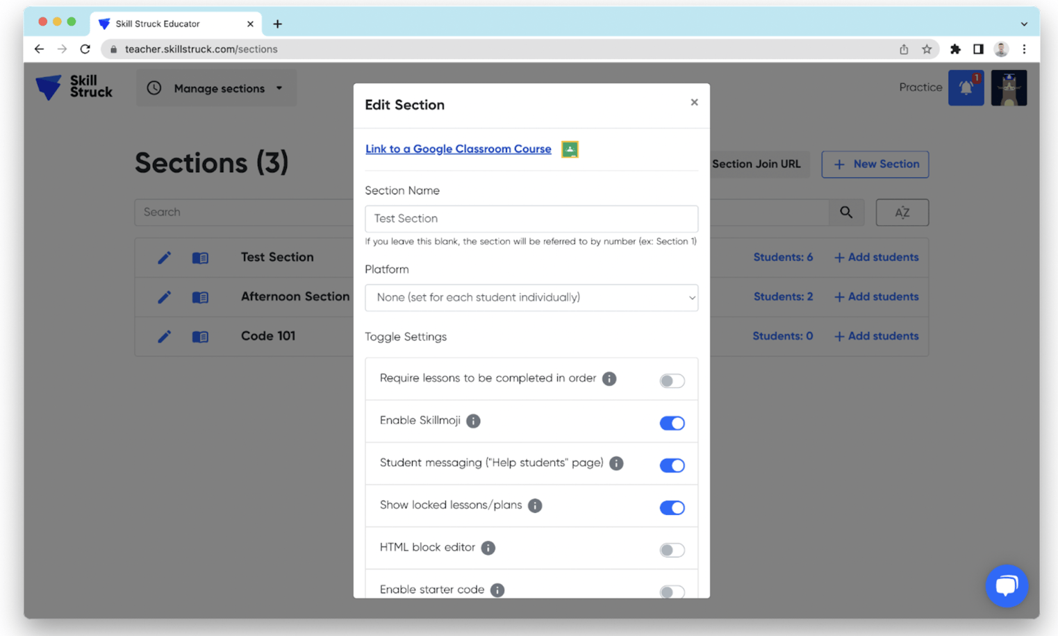 Google Classroom Integration with Skill Struck