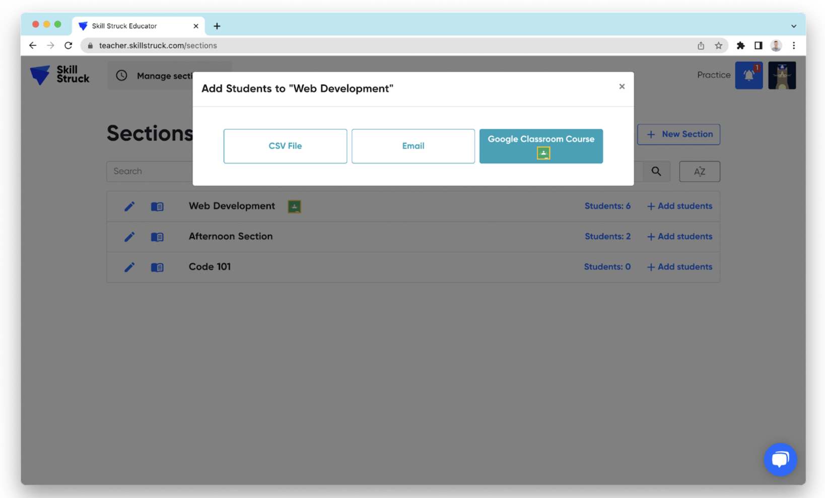 Google Classroom Integration with Skill Struck