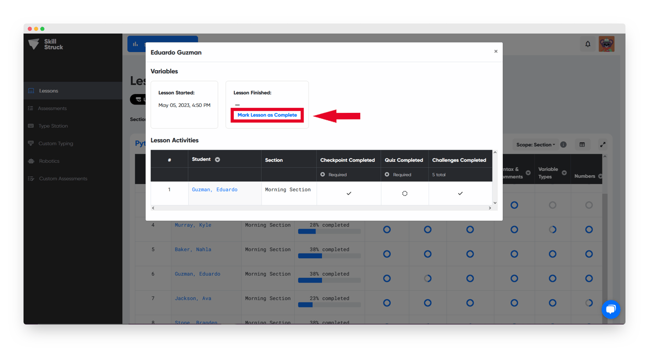 How to Mark a Lesson as Complete