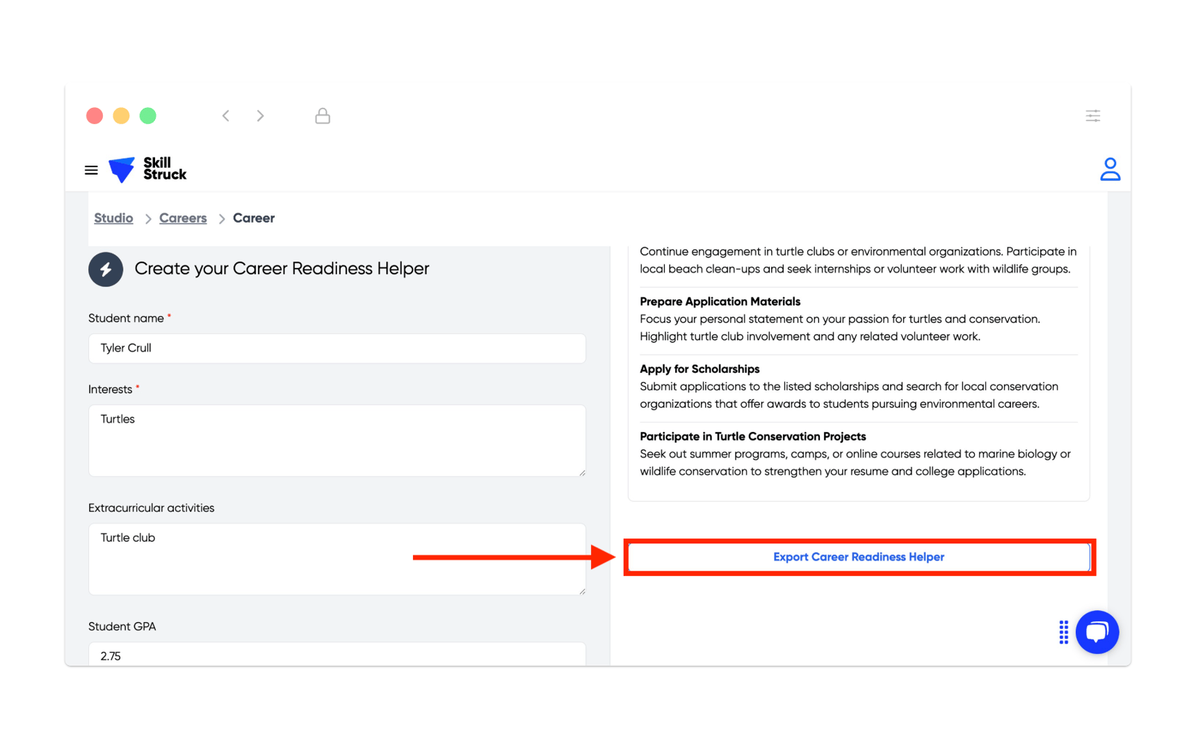 How to use the Career Readiness Helper tool in Learning Studio